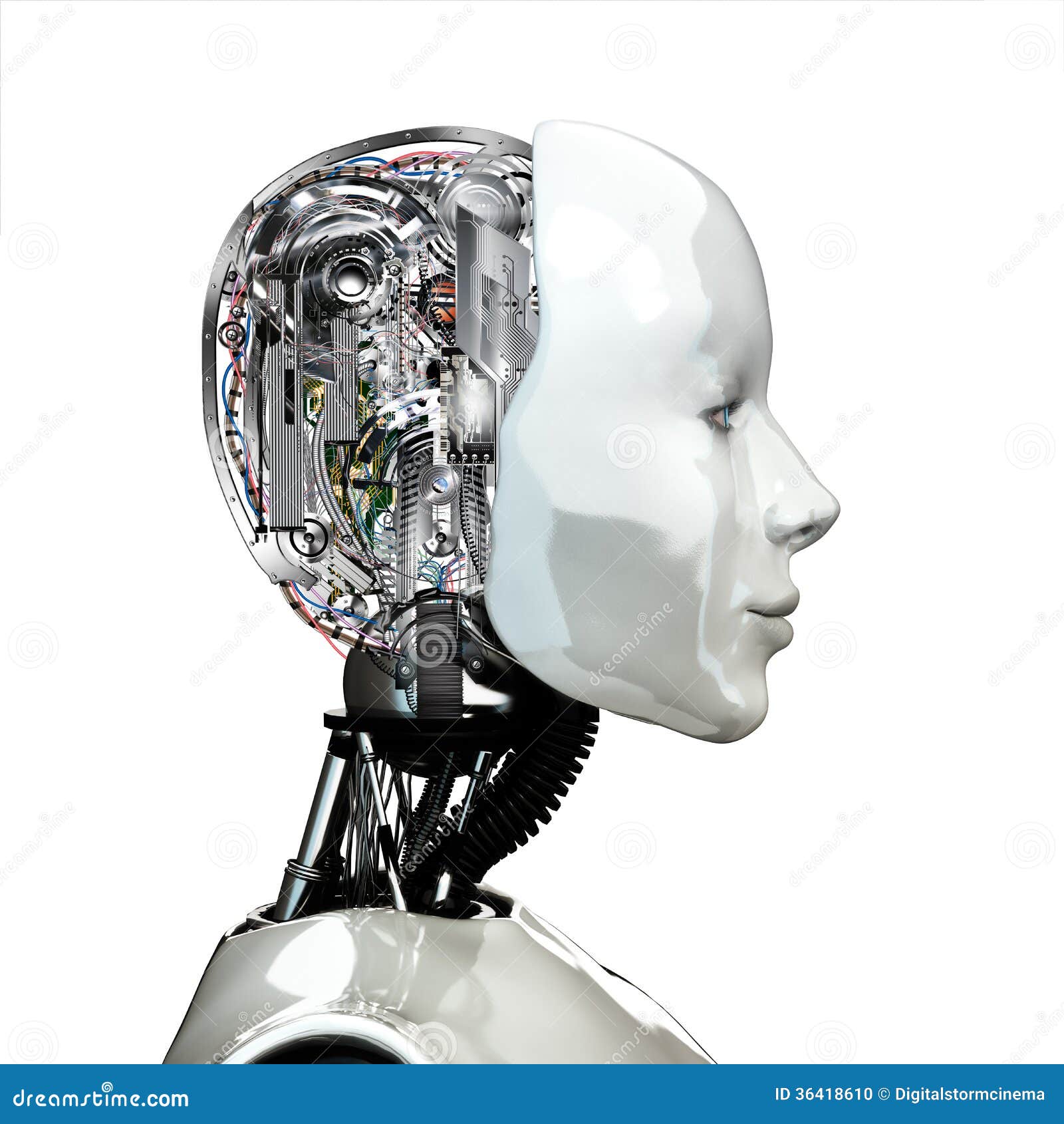 Een Hoofd Van De Robotvrouw Met Interne Technologie Stock Illustratie ...