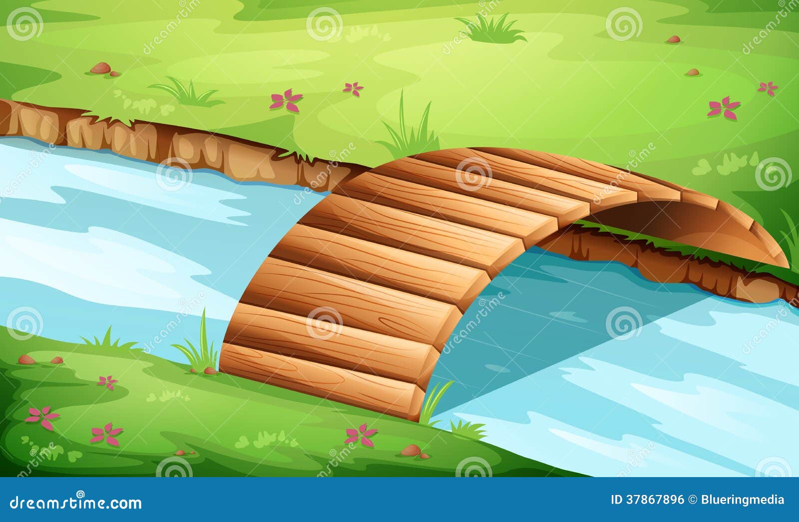 Een Houten Brug Bij De Rivier Stock Illustratie - Illustration of ...