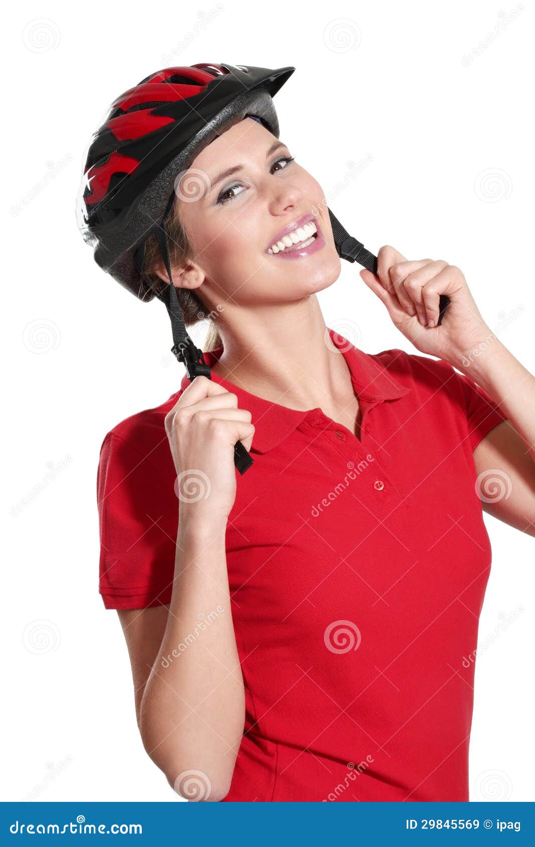 Jonge Vrouw Met Een Fietshelm Stock Afbeelding - Image of één, pret ...