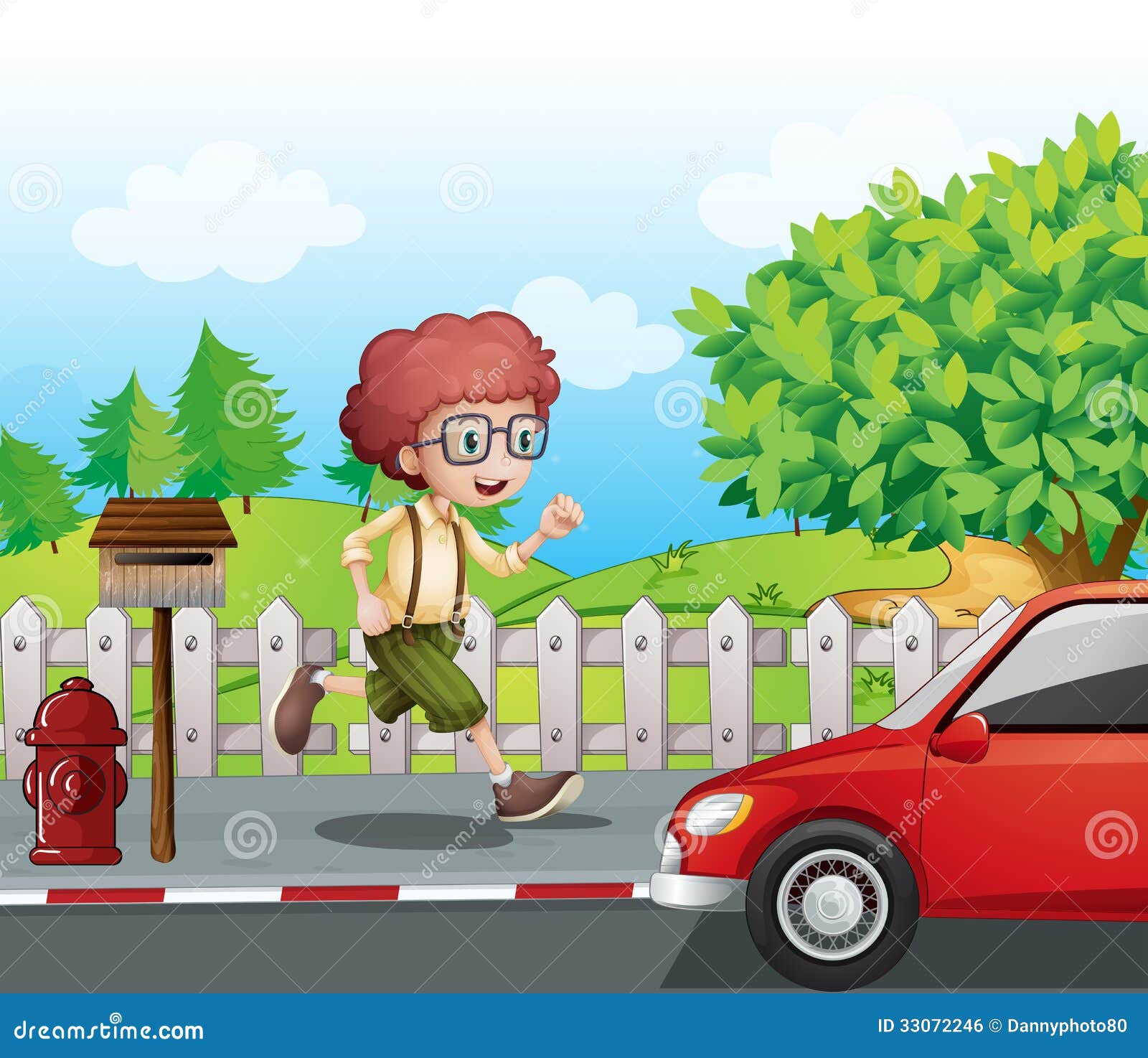 Een Jongen Die Langs De Weg Lopen Vector Illustratie - Illustration of ...