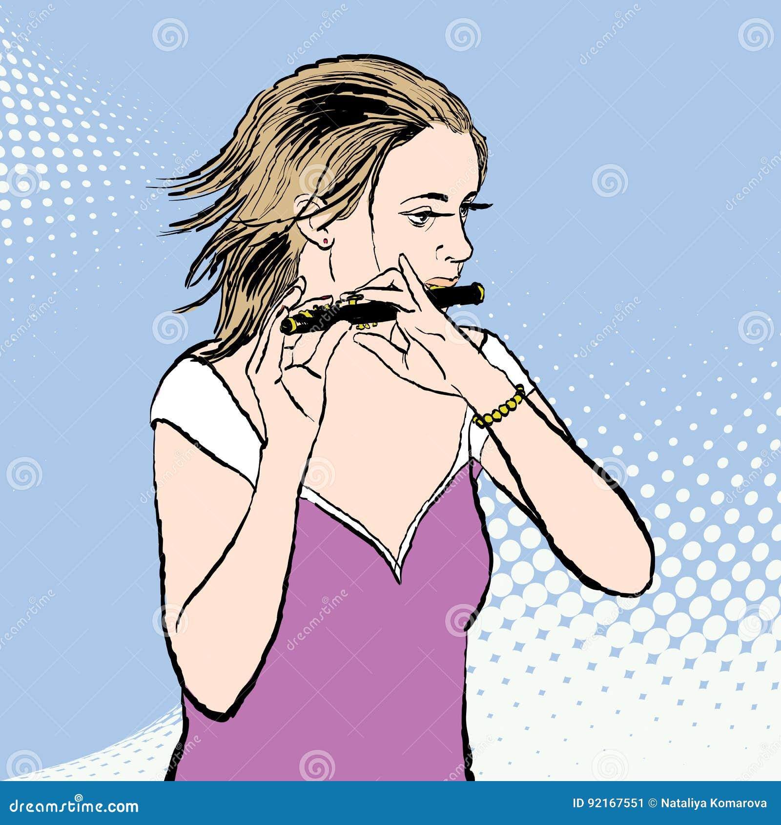 Een Meisje Die De Fluit Spelen Vector Illustratie - Illustration of ...