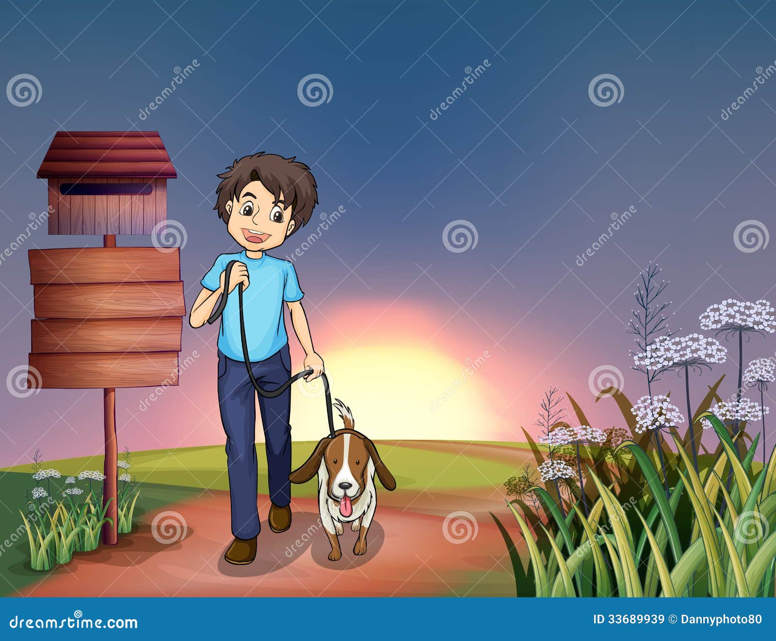 Een Mens Die Met Zijn Hond Lopen Vector Illustratie - Illustration of ...