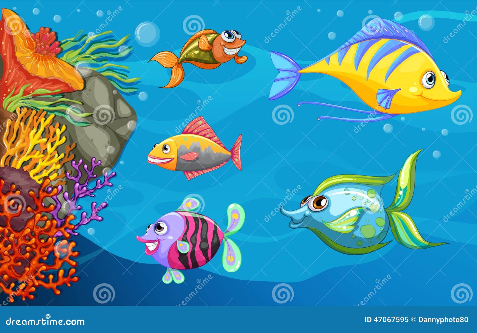 Een School Van Vissen Onder Het Overzees Vector Illustratie - Illustration of onderaan ...