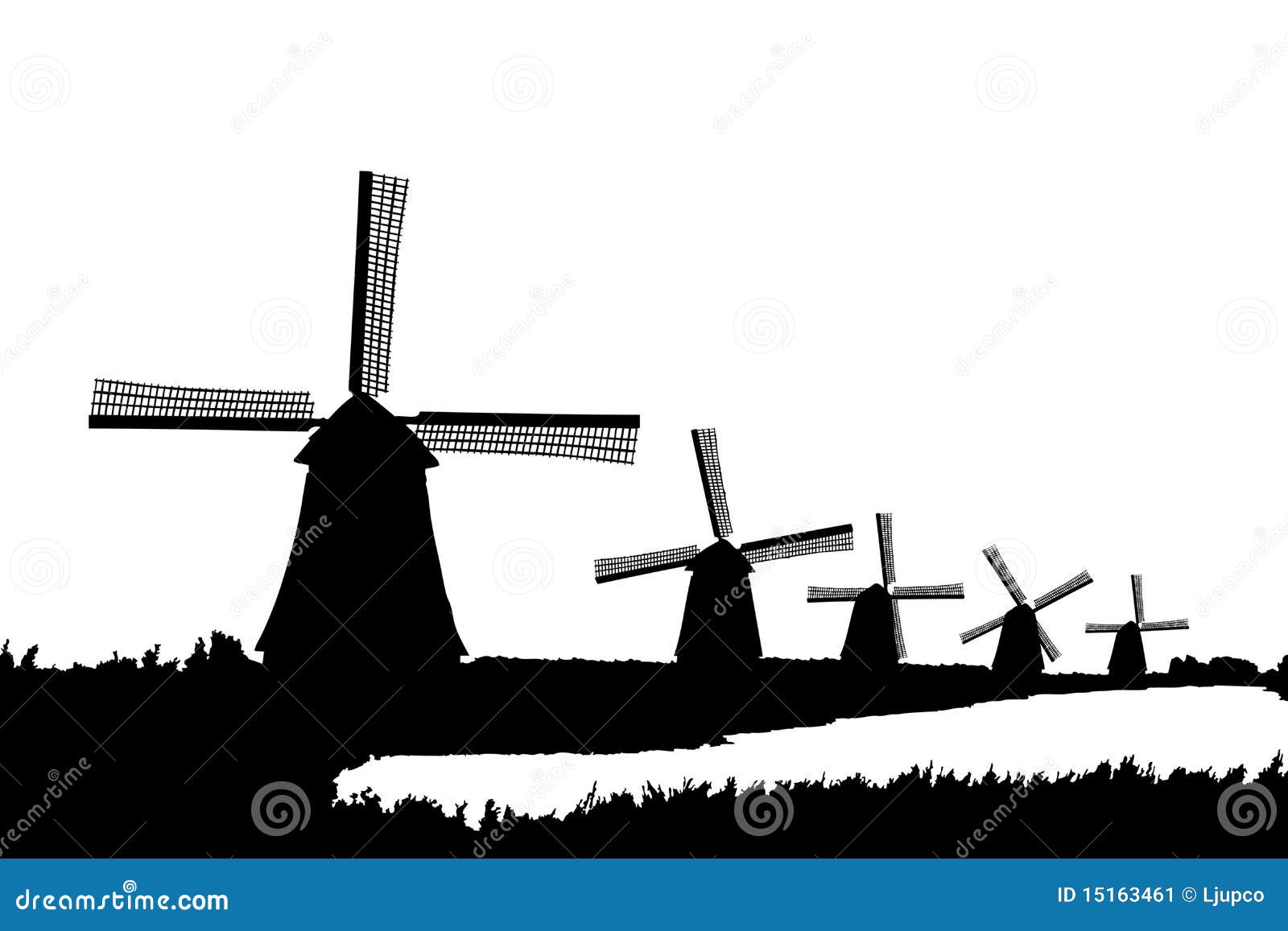 Een Silhouet Van Windmolens in Kinderdijk, Holland Stock Illustratie ...