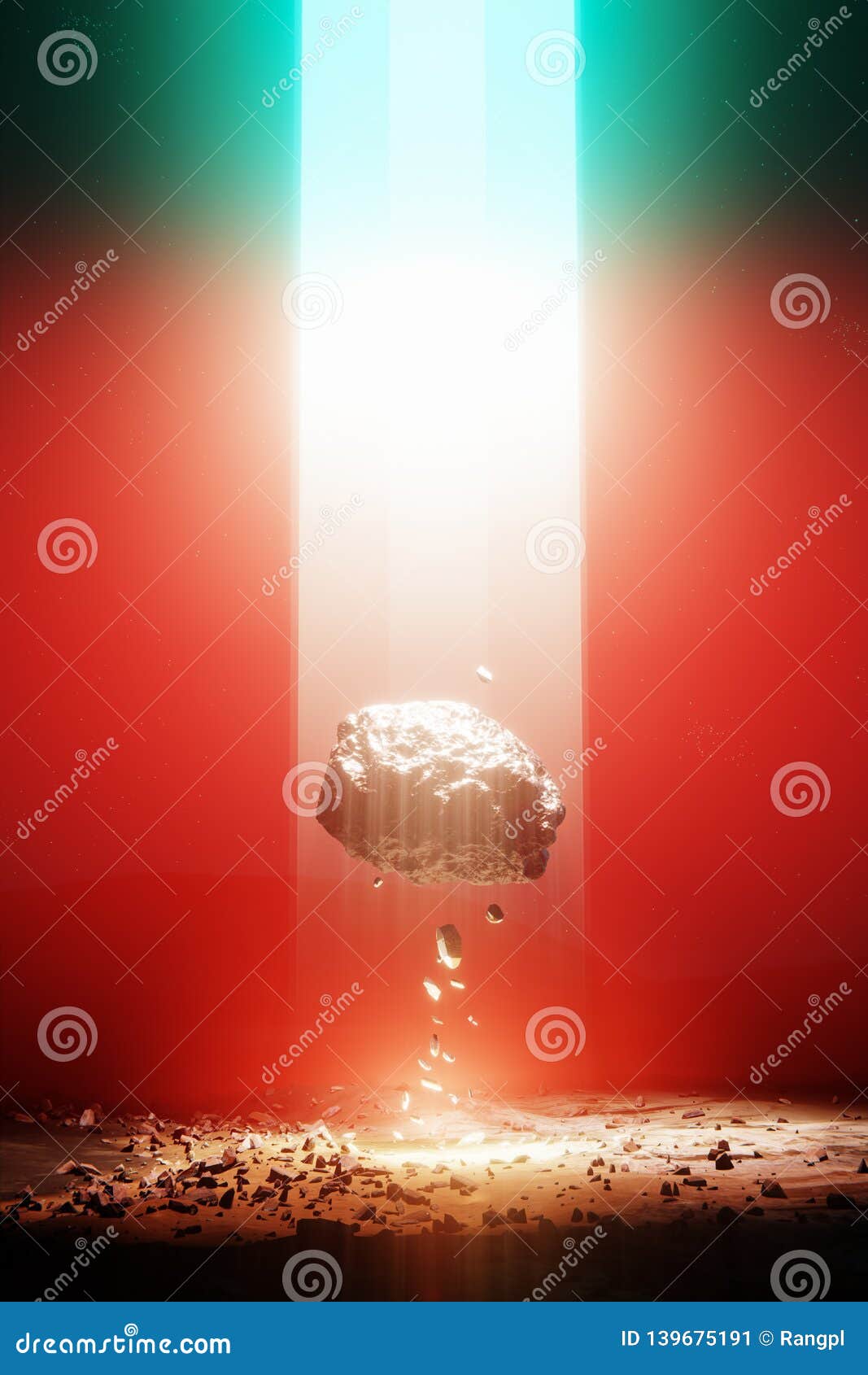 Eenergy Light Ray from the Sky, Levitating Rock Stock Illustration ...