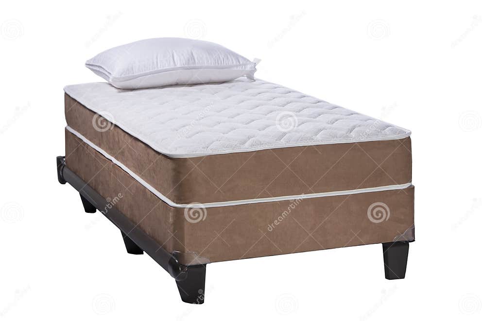 Eenspersoonsbedkader Met Zachte Matras En Wit Die Hoofdkussen Op Witte ... Eenspersoonsbedkader Met Zachte Matras En Wit Die Hoofdkussen Op Witte ...