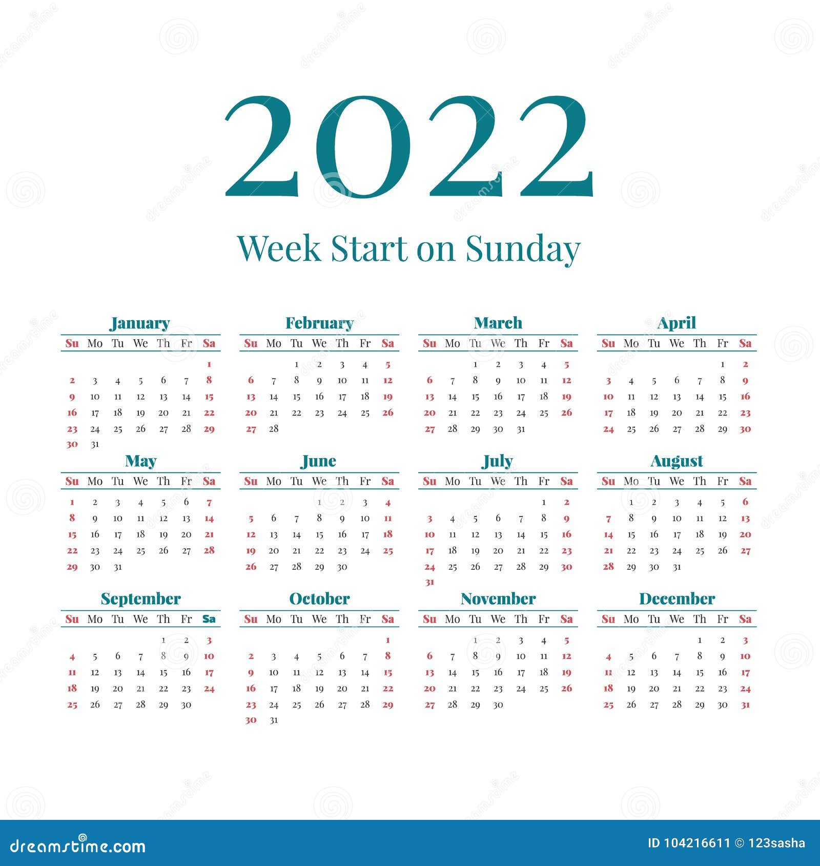 Eenvoudige Het Jaarkalender Van 2022 Vector Illustratie - Illustration ...