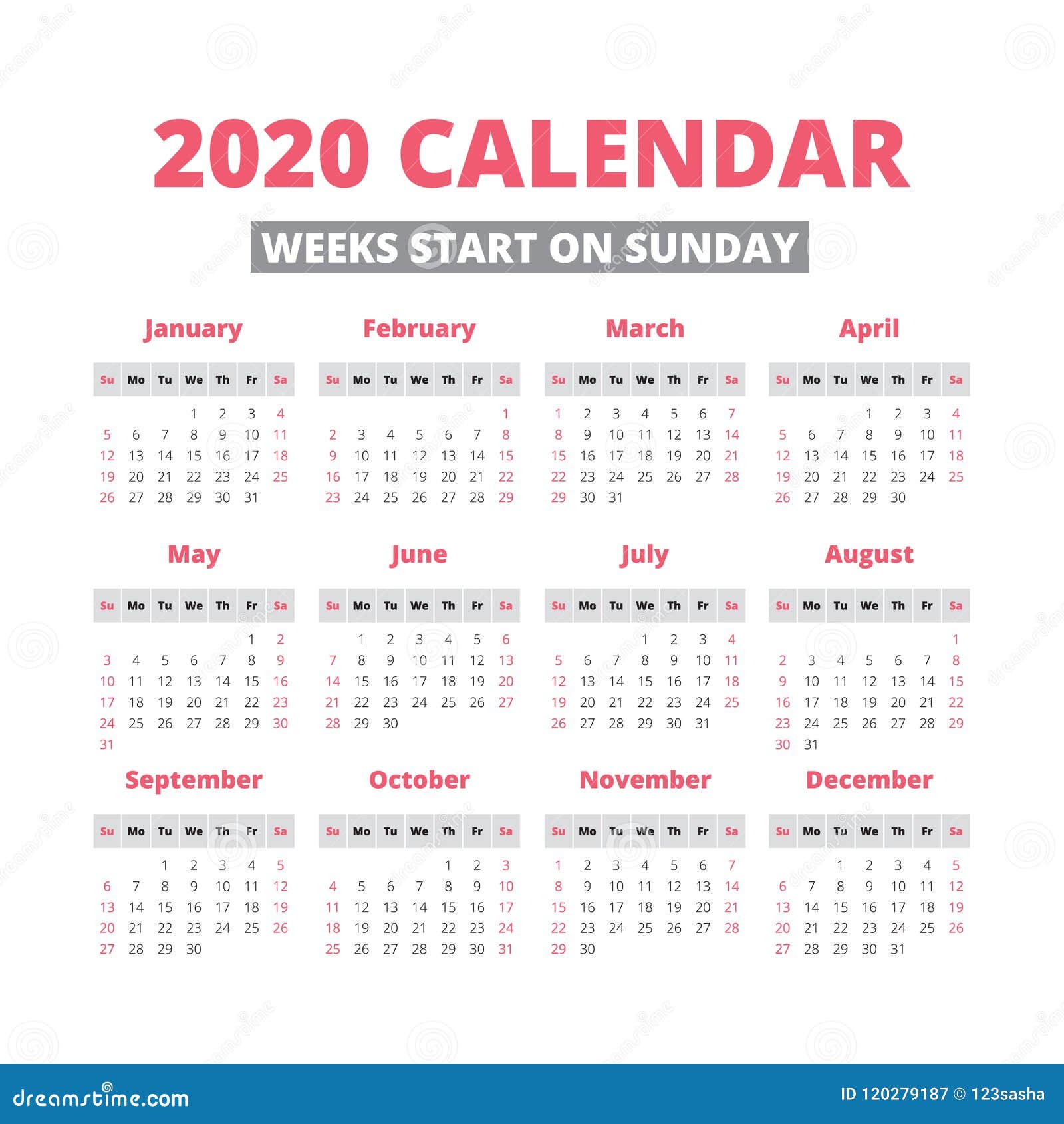 Eenvoudige Het Jaarkalender Van 2020 Vector Illustratie - Illustration ...