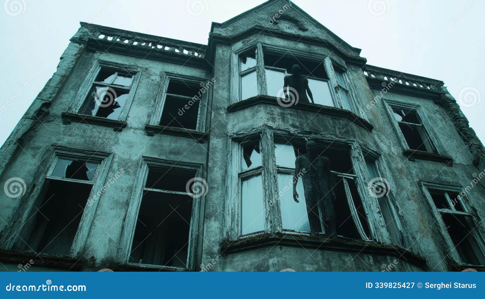 Eerie Abandoned Building with Mysterious Figures, AI Stock Image ...