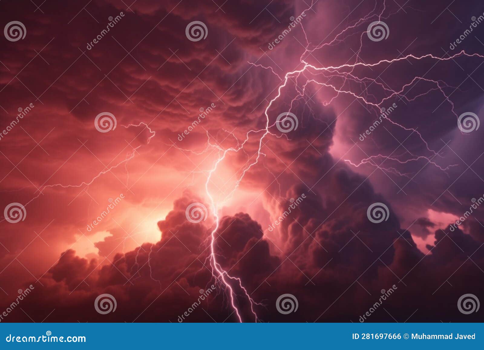 Eerie Backdrop of Dark Red Storm Clouds and Captivating Lightning ...
