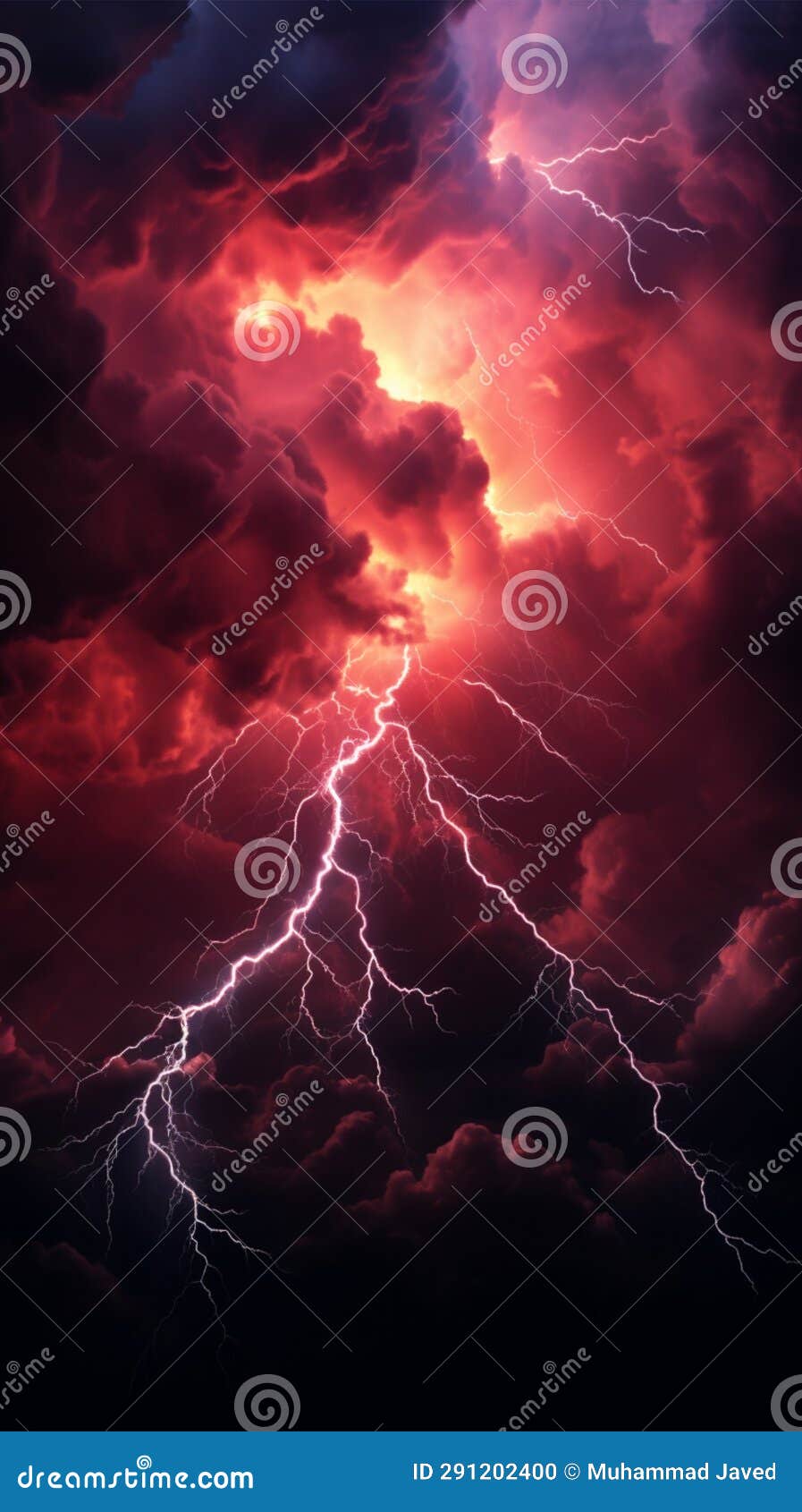 Eerie Backdrop of Dark Red Storm Clouds and Captivating Lightning Stock ...