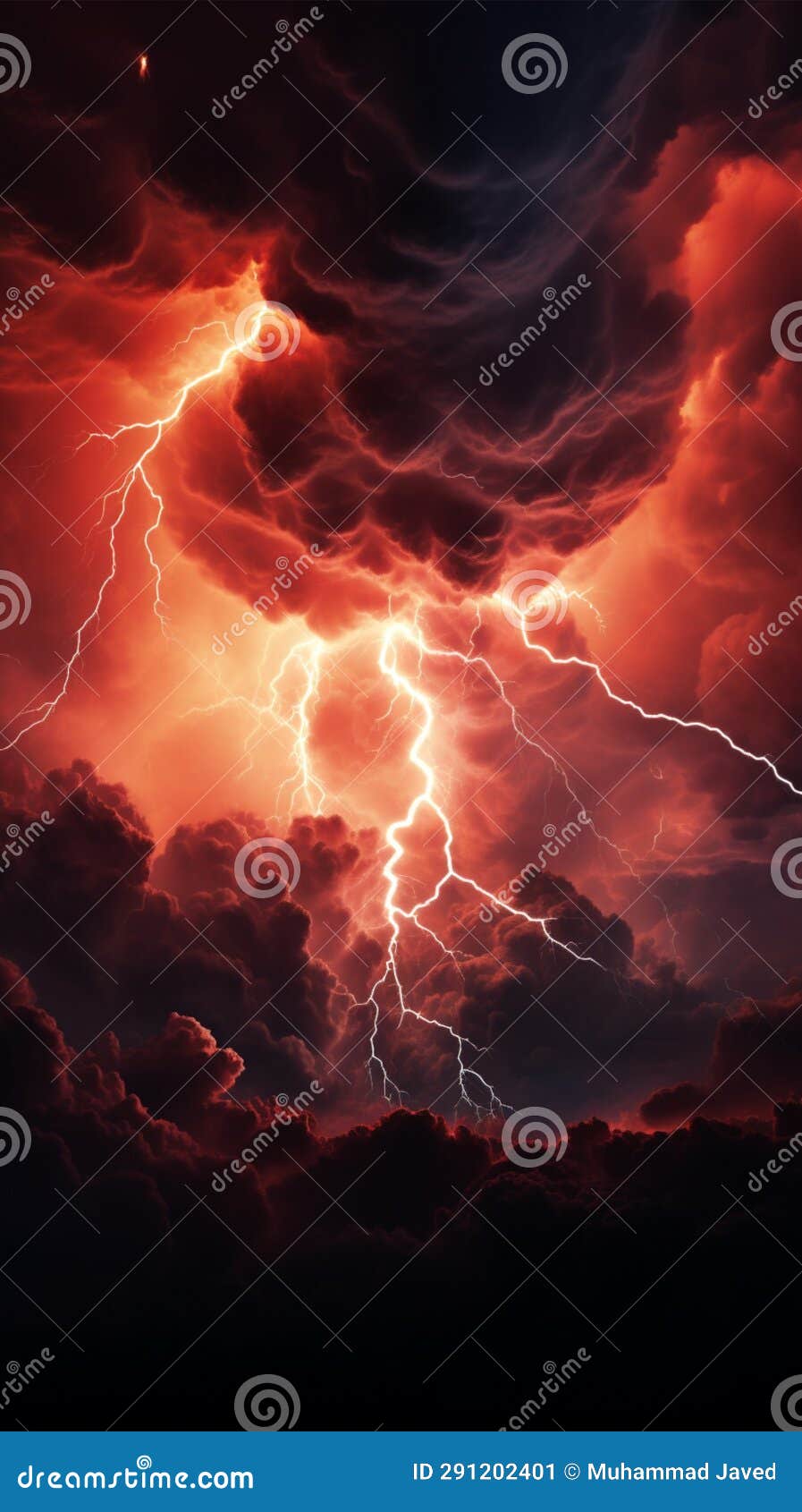 Eerie Backdrop of Dark Red Storm Clouds and Captivating Lightning Stock ...