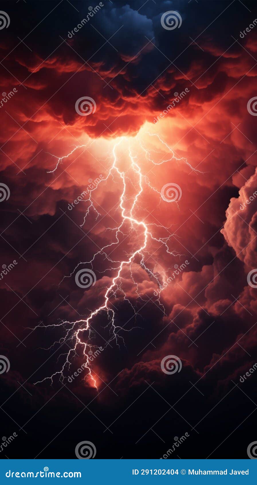 Eerie Backdrop of Dark Red Storm Clouds and Captivating Lightning Stock ...