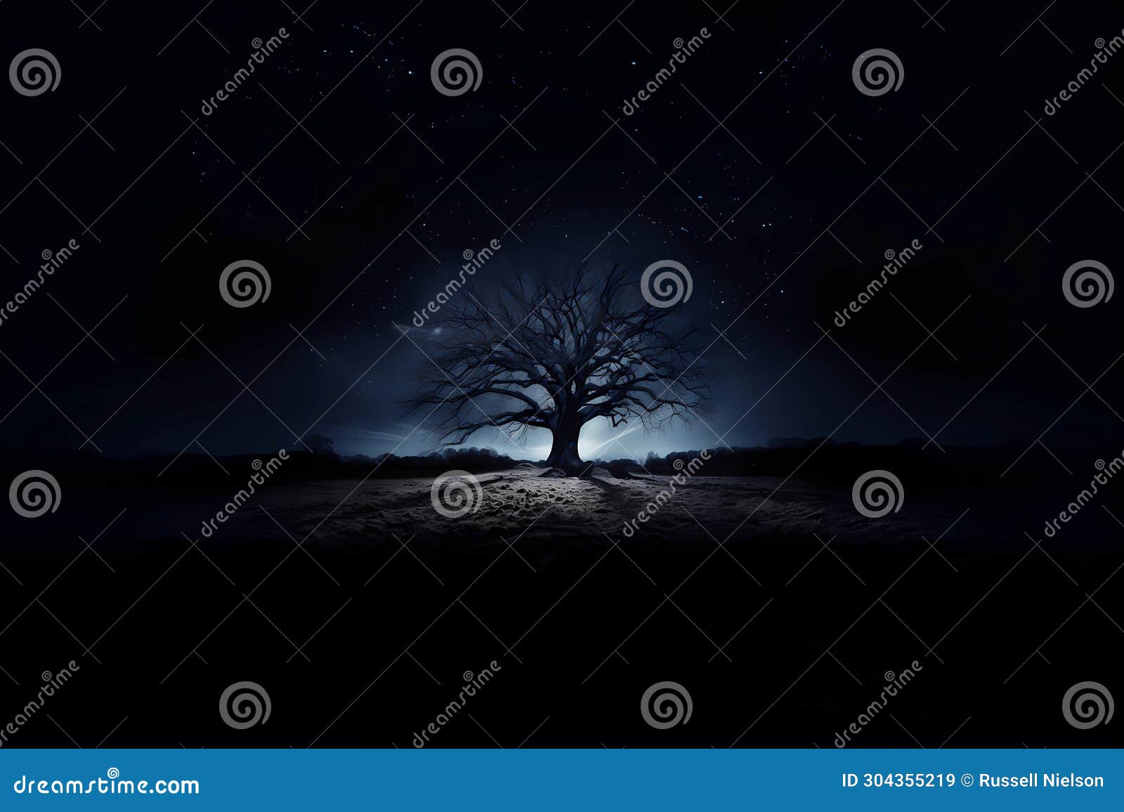A Pitch-black Old Tree Stands in Stark Silhouette Stock Illustration ...