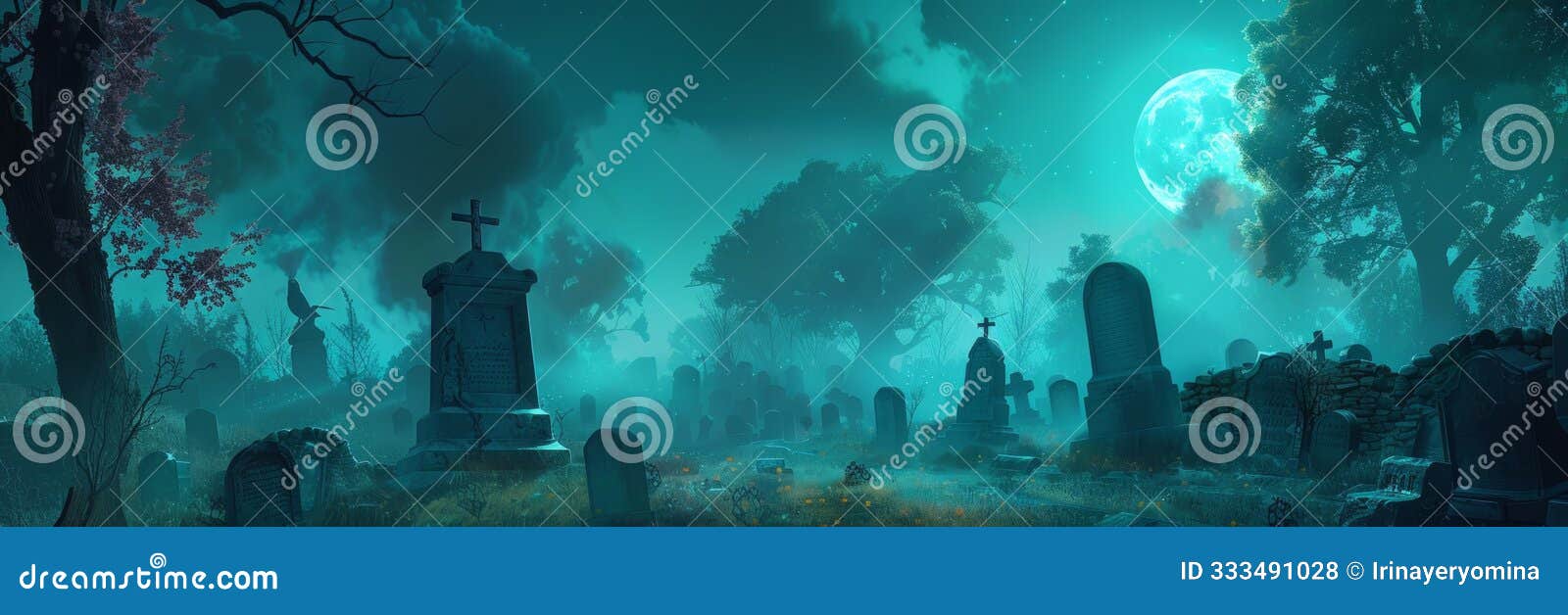 Eerie Graveyard Illuminated by a Full Moon at Midnight Stock Photo ...