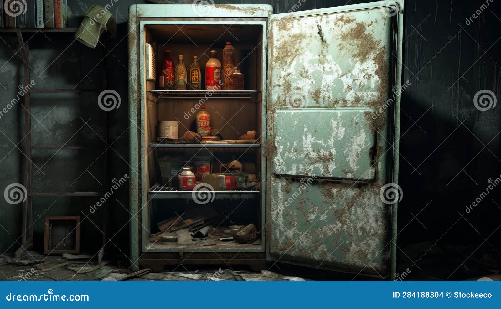 Eerie Hyperrealistic Old Fridge with Post-apocalyptic Atmosphere Stock ...
