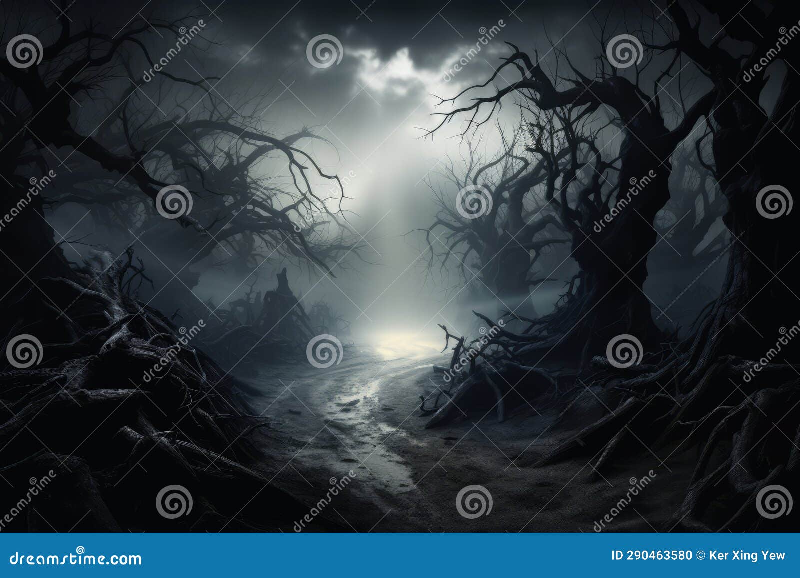 Eerie Landscape with Distorted Trees Stock Illustration - Illustration ...