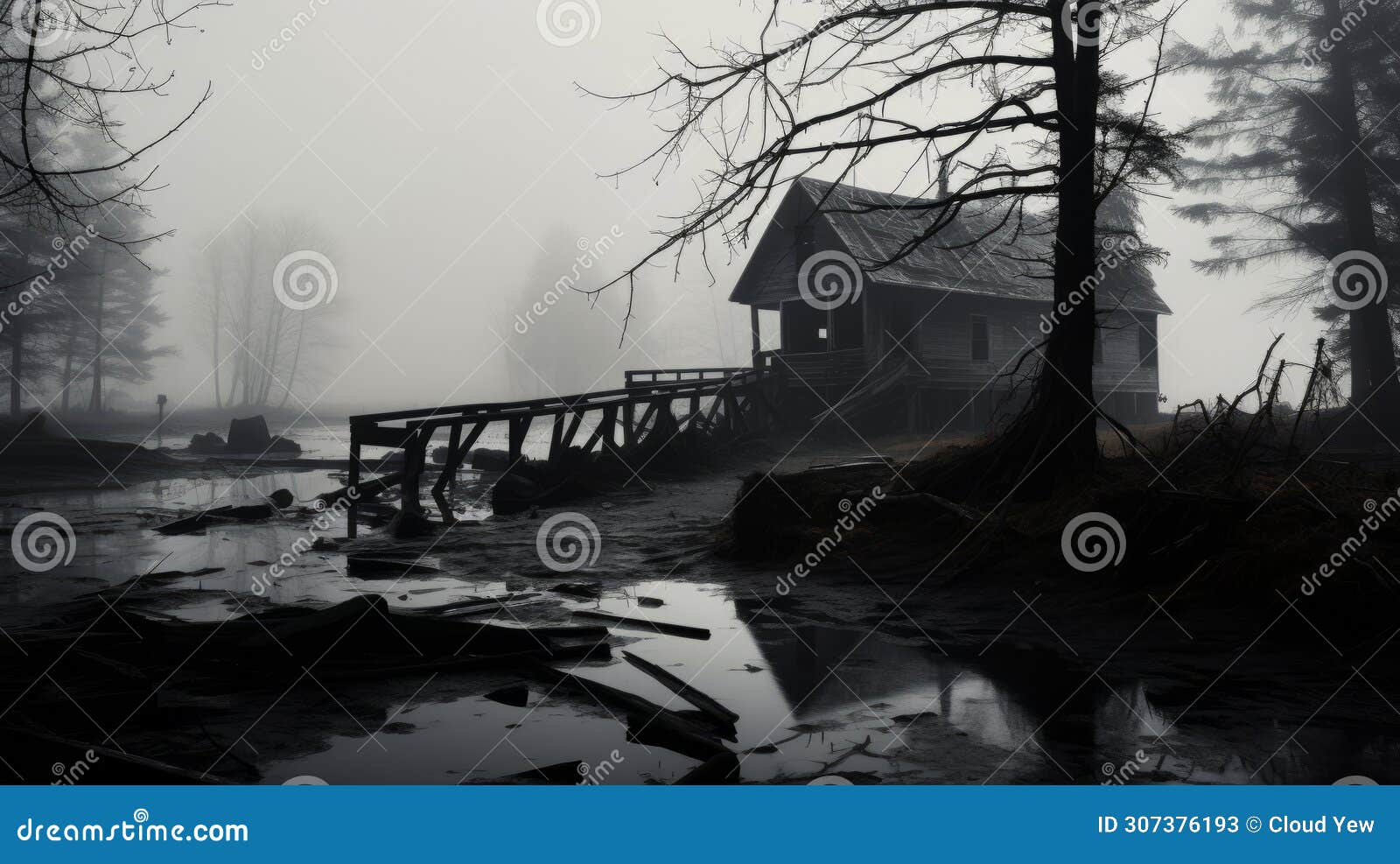 Eerie and Moody Fog Enveloping an Eerie Location Stock Illustration ...