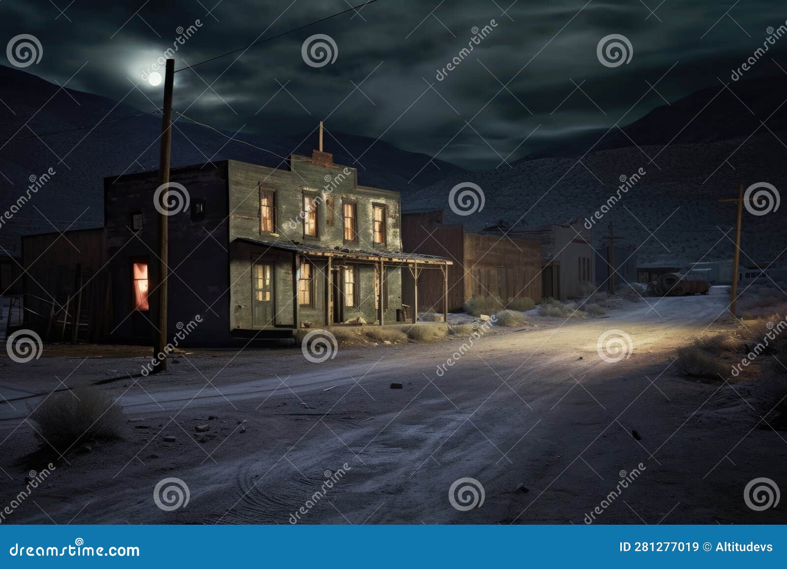 Eerie Moonlit Lake With A Ghostly Figure Floating On Its Surface And A ...