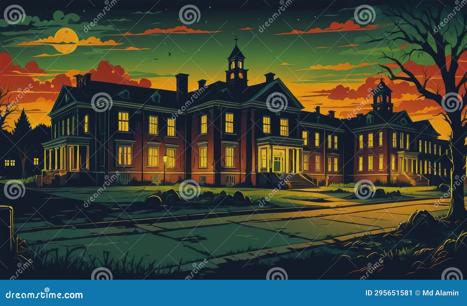 An Eerie Night Glimpse of a Post-Zombie Apocalypse University Grounds ...