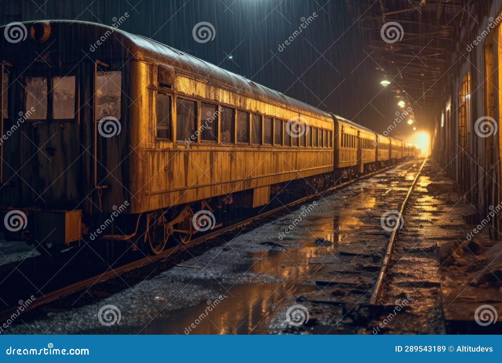 Eerie Night Shot of Rusting Train Carriages Stock Image - Image of ...