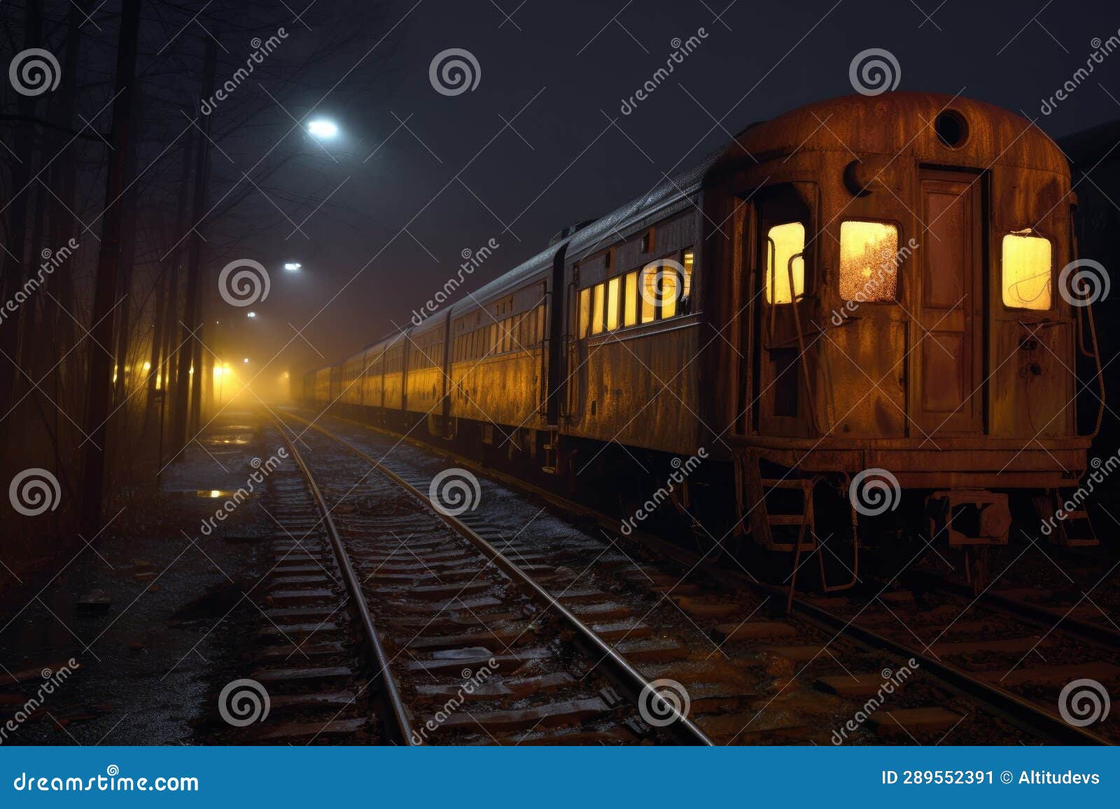 Eerie Night Shot of Rusting Train Carriages Stock Image - Image of ...