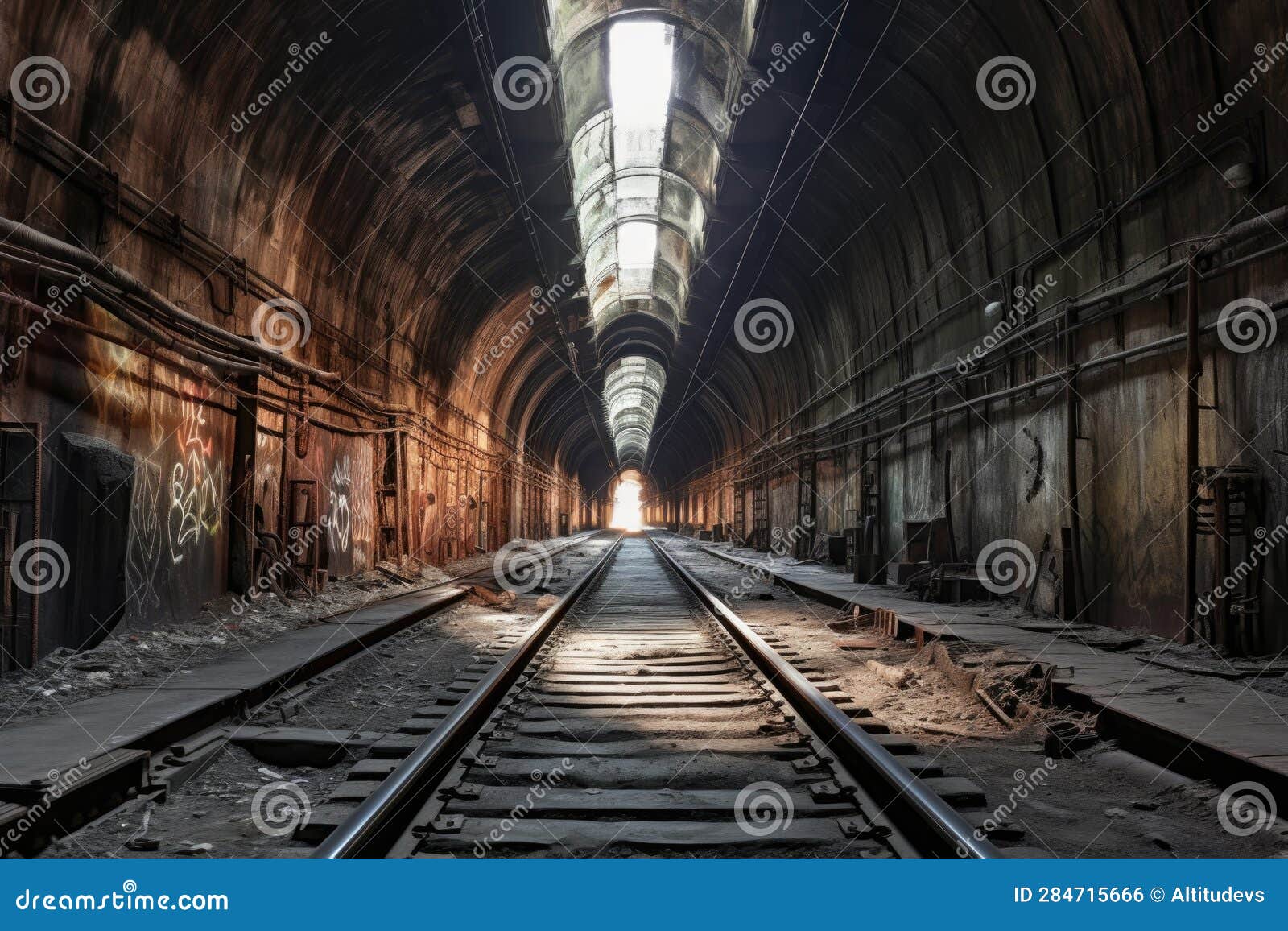 Eerie Perspective of a Long, Empty Subway Tunnel Stock Photo - Image of ...