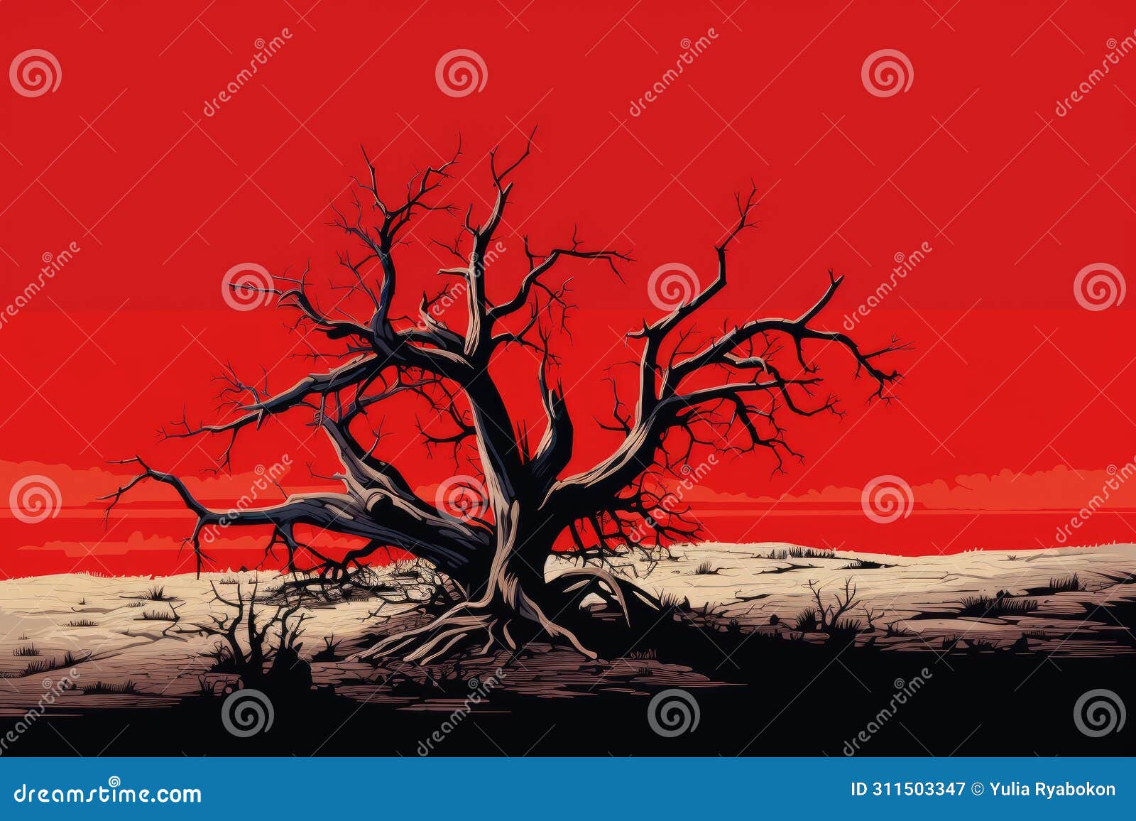 Eerie Red Dead Tree. Generate Ai Stock Image - Image of natural, black ...