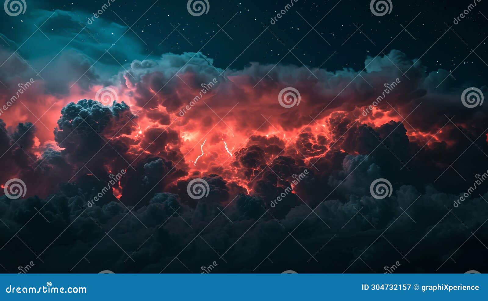Eerie Red Sprites Above Dark Storm Clouds Stock Illustration ...