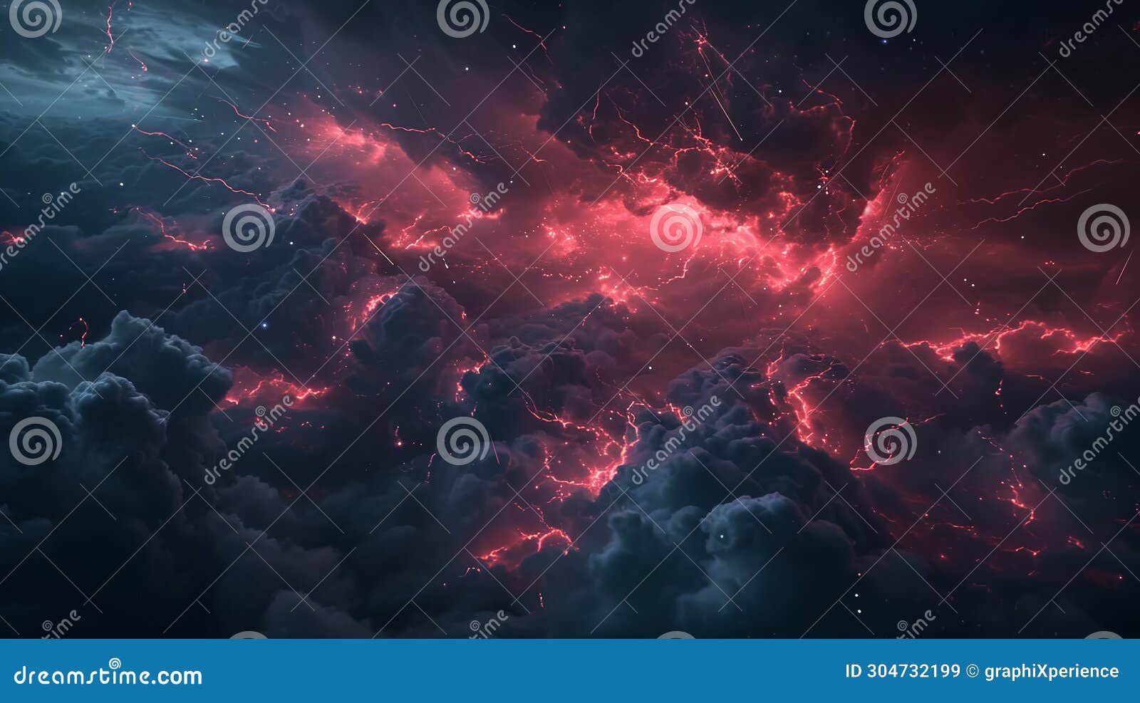 Eerie Red Sprites Above Dark Storm Clouds Stock Illustration ...