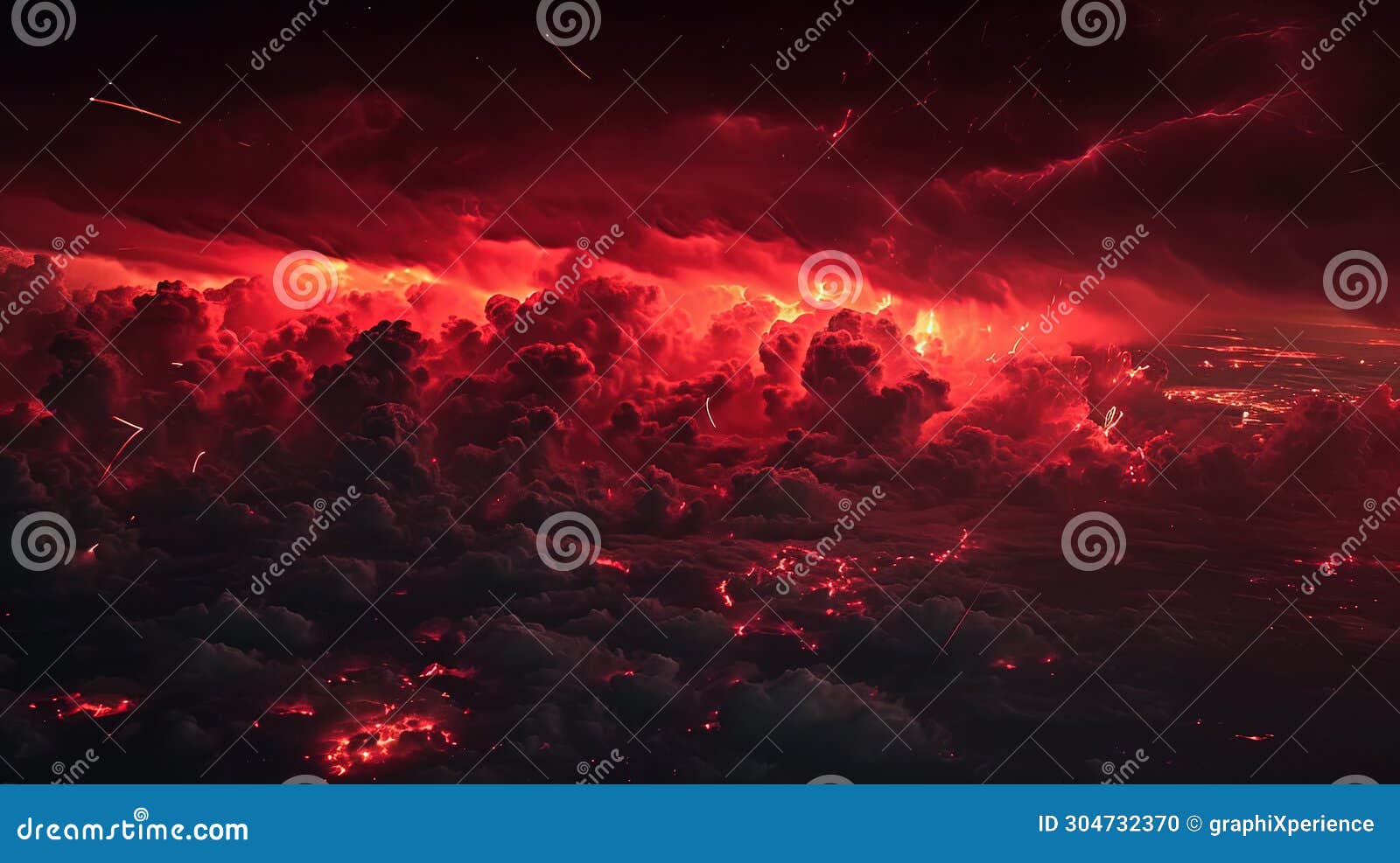 Eerie Red Sprites Above Dark Storm Clouds Stock Illustration ...