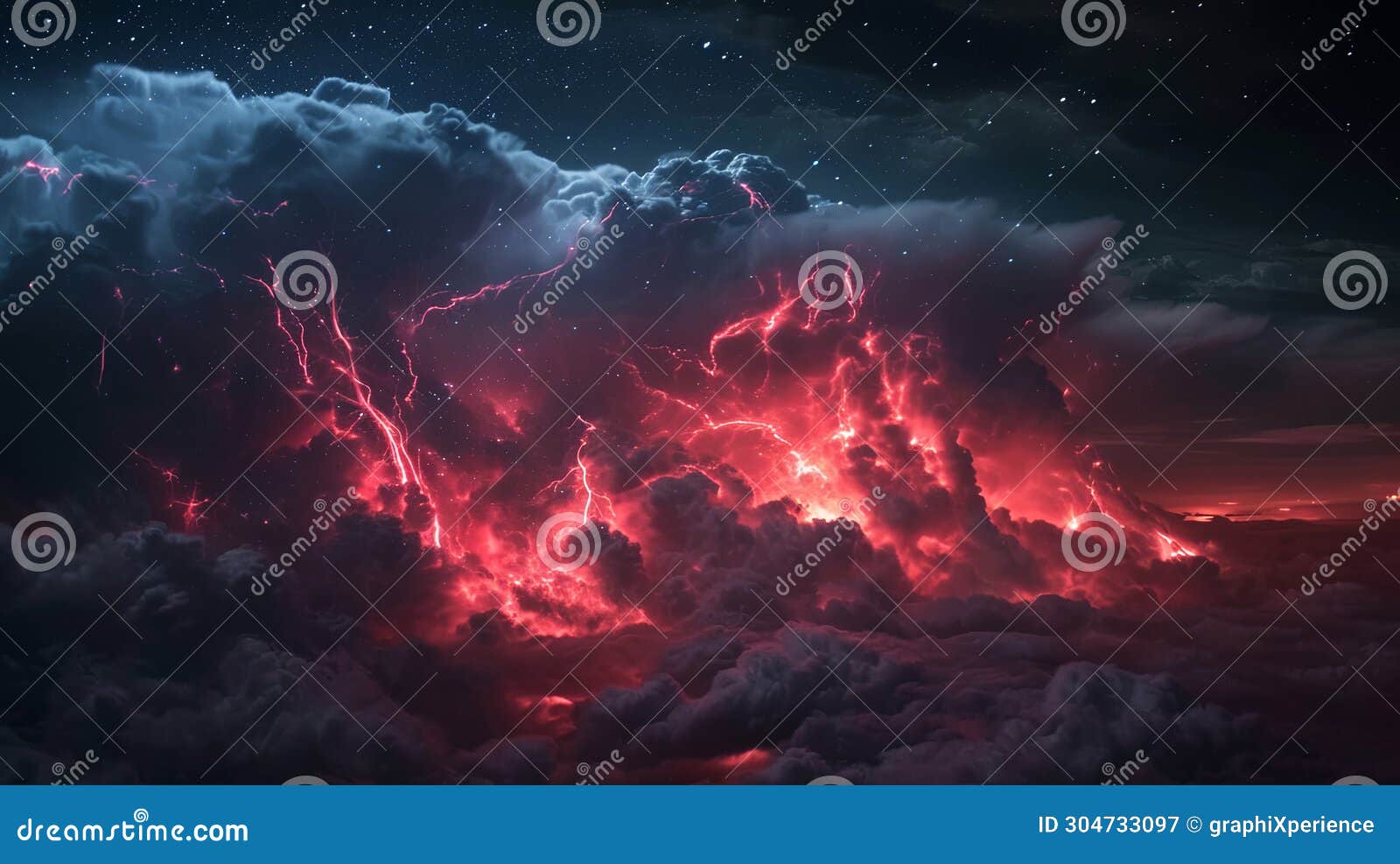 Eerie Red Sprites Above Dark Storm Clouds Stock Illustration ...
