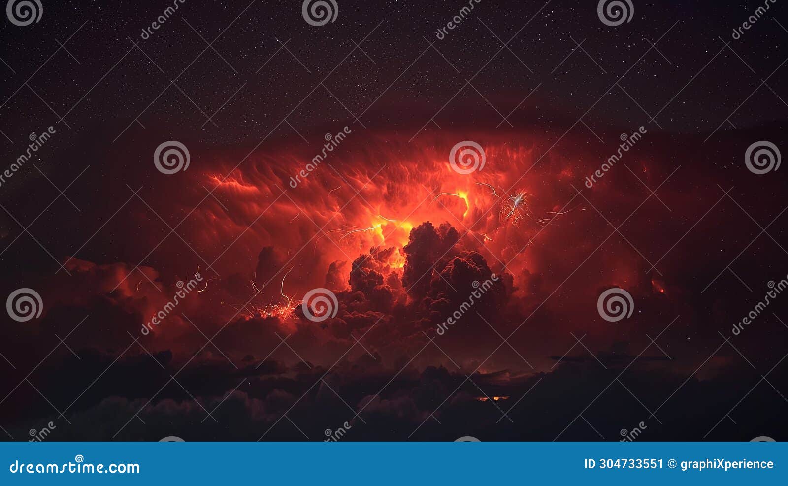 Eerie Red Sprites Above Dark Storm Clouds Stock Illustration ...