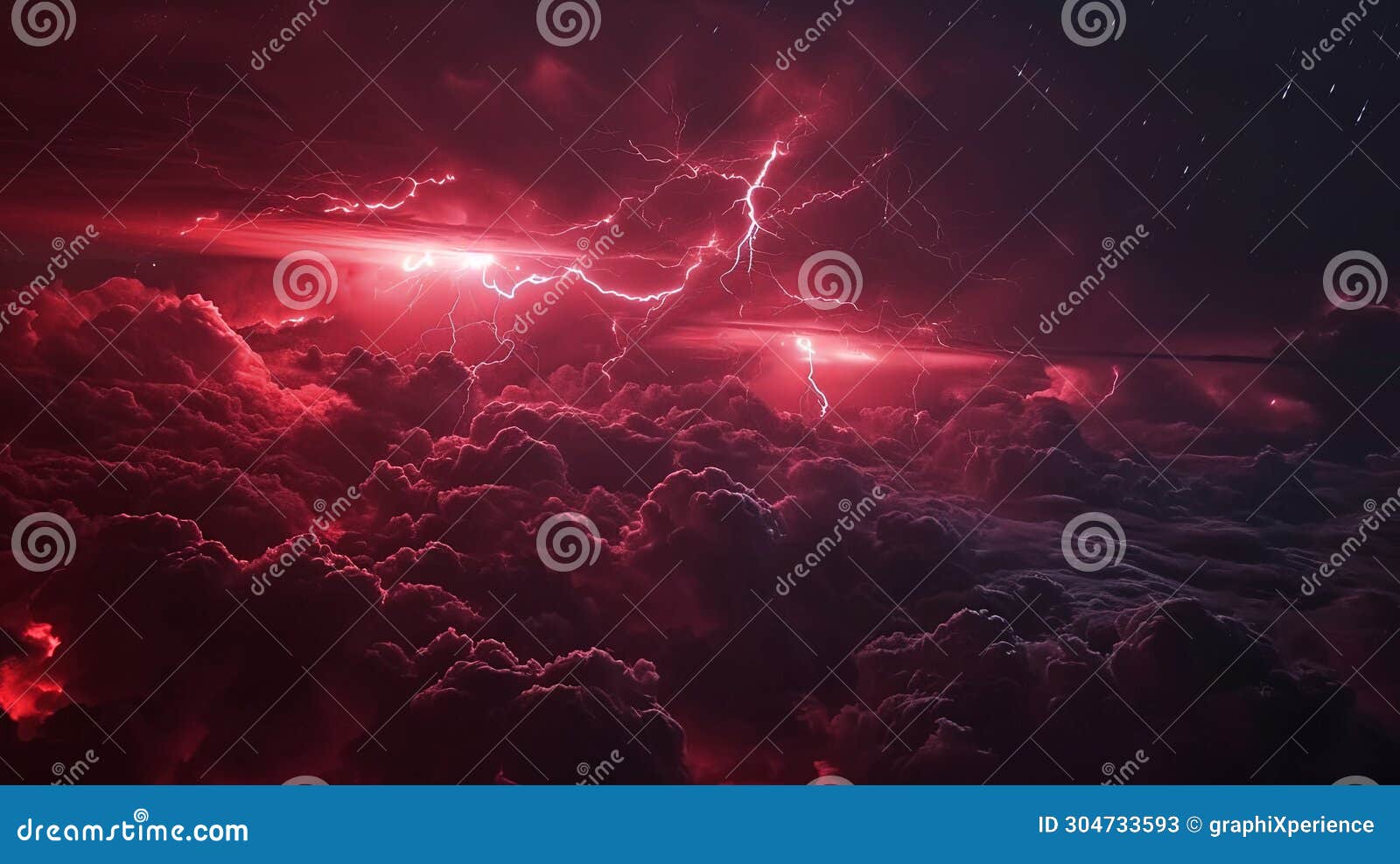 Eerie Red Sprites Above Dark Storm Clouds Stock Illustration ...