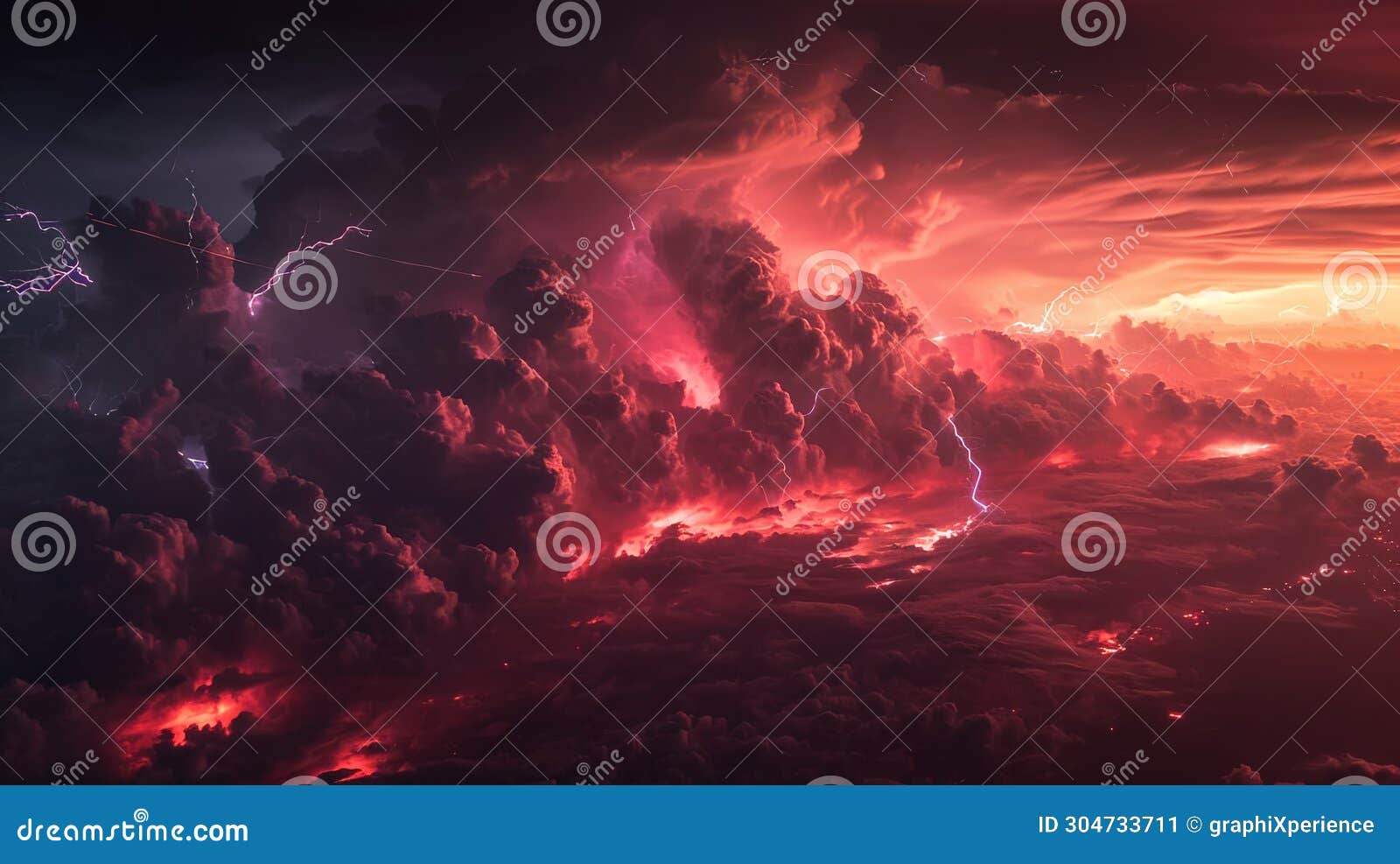 Eerie Red Sprites Above Dark Storm Clouds Stock Illustration ...