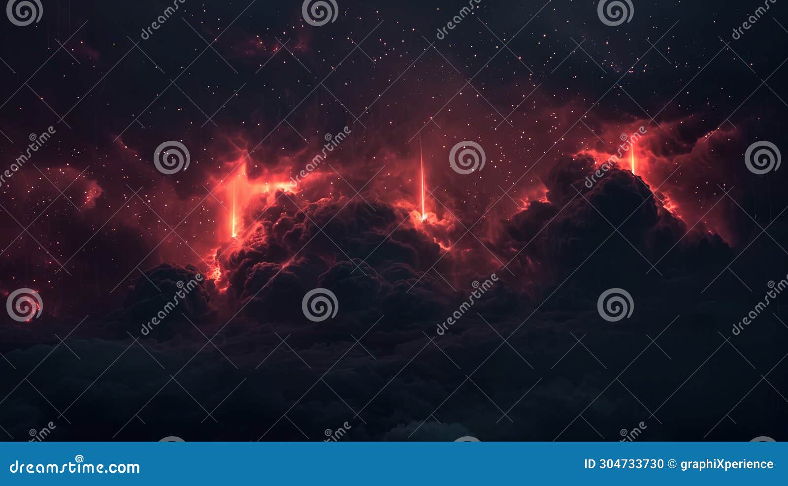 Eerie Red Sprites Above Dark Storm Clouds Stock Illustration ...