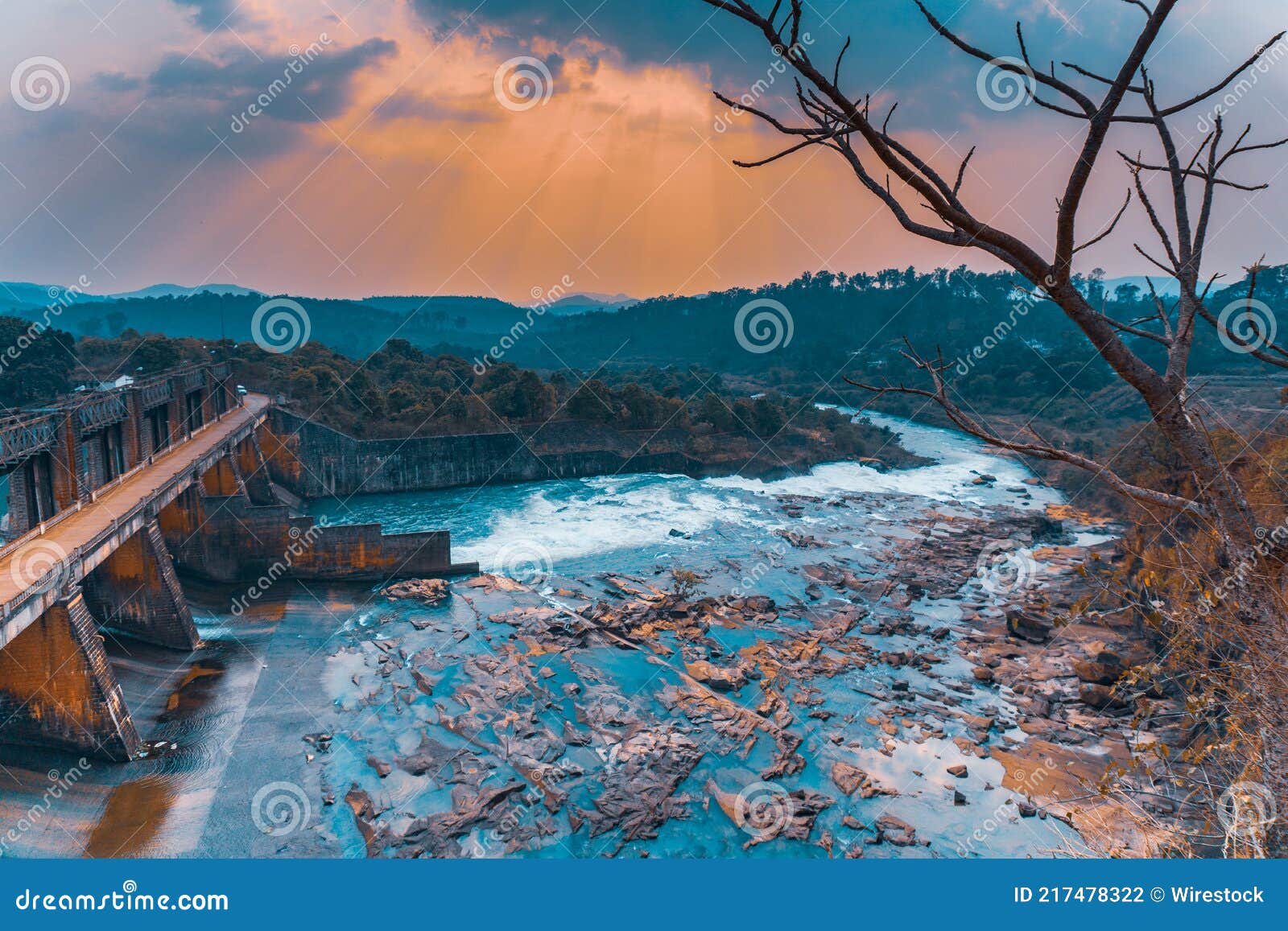 Eerie Scenery of a River Dam Under Sunlight Stock Photo - Image of ...