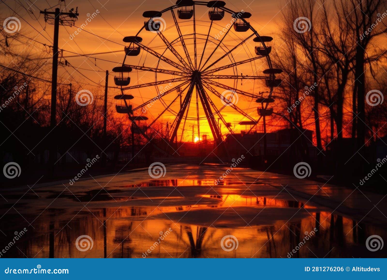 Eerie Shadow of a Ferris Wheel at Sunset Stock Illustration ...