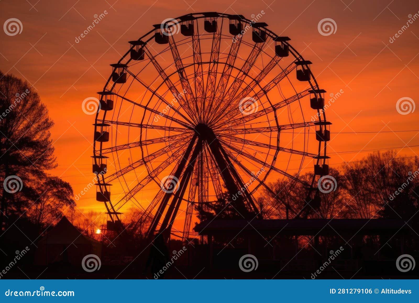 Eerie Shadow of a Ferris Wheel at Sunset Stock Illustration ...