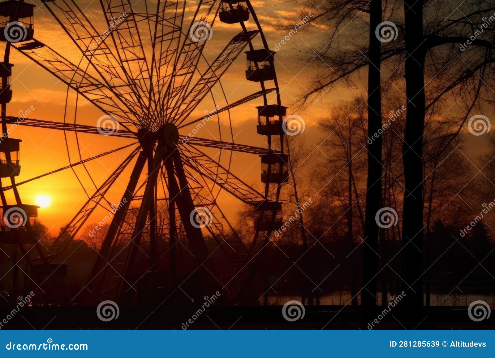 Eerie Shadow of a Ferris Wheel at Sunset Stock Illustration ...
