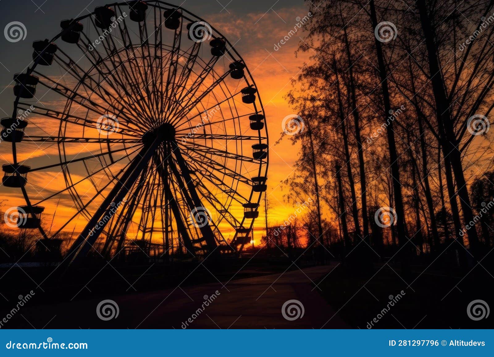 Eerie Shadow of a Ferris Wheel at Sunset Stock Illustration ...