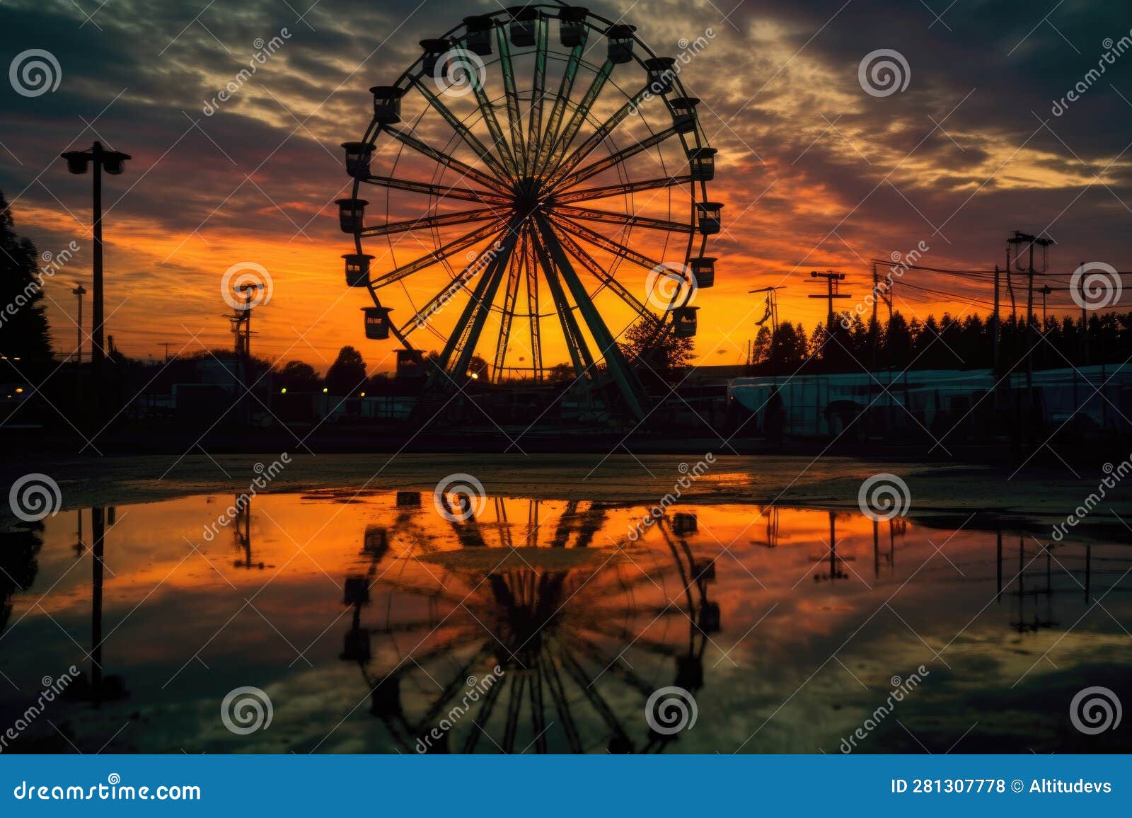 Eerie Shadow of a Ferris Wheel at Sunset Stock Illustration ...