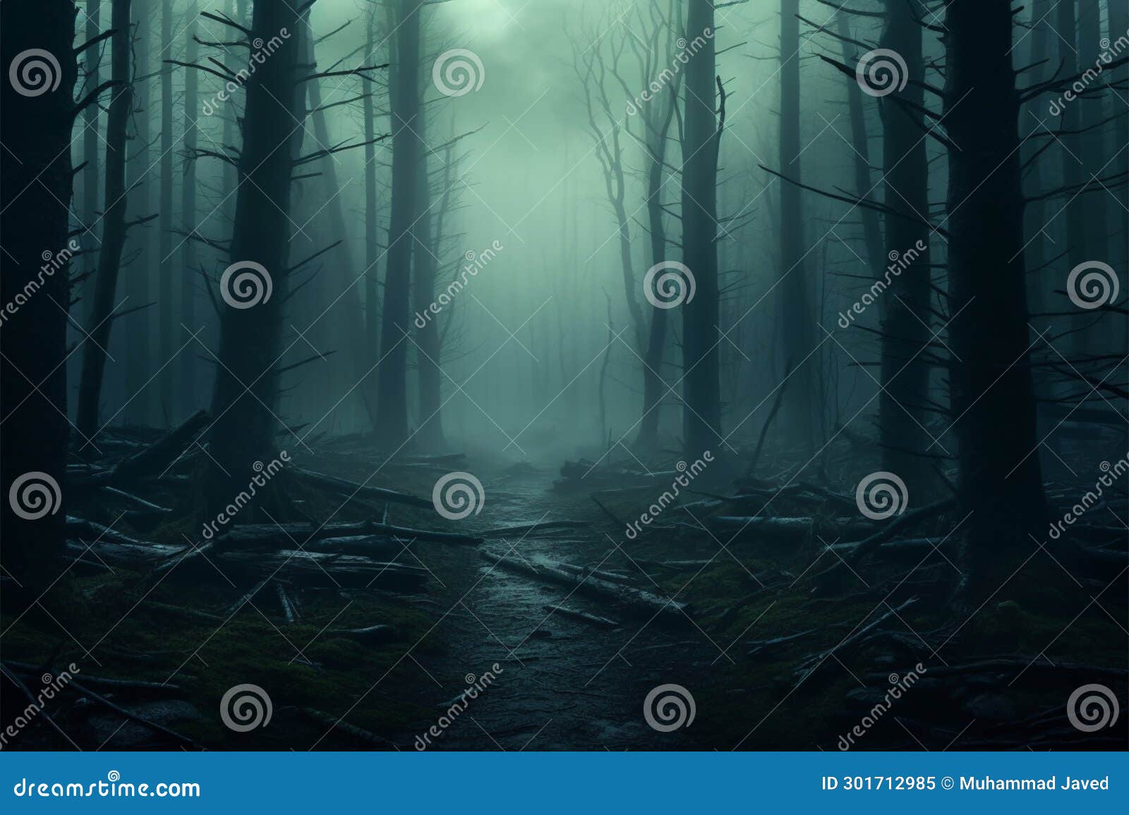 Eerie Vision 3D Rendering of a Mist Covered Forest, Creepy Concept ...