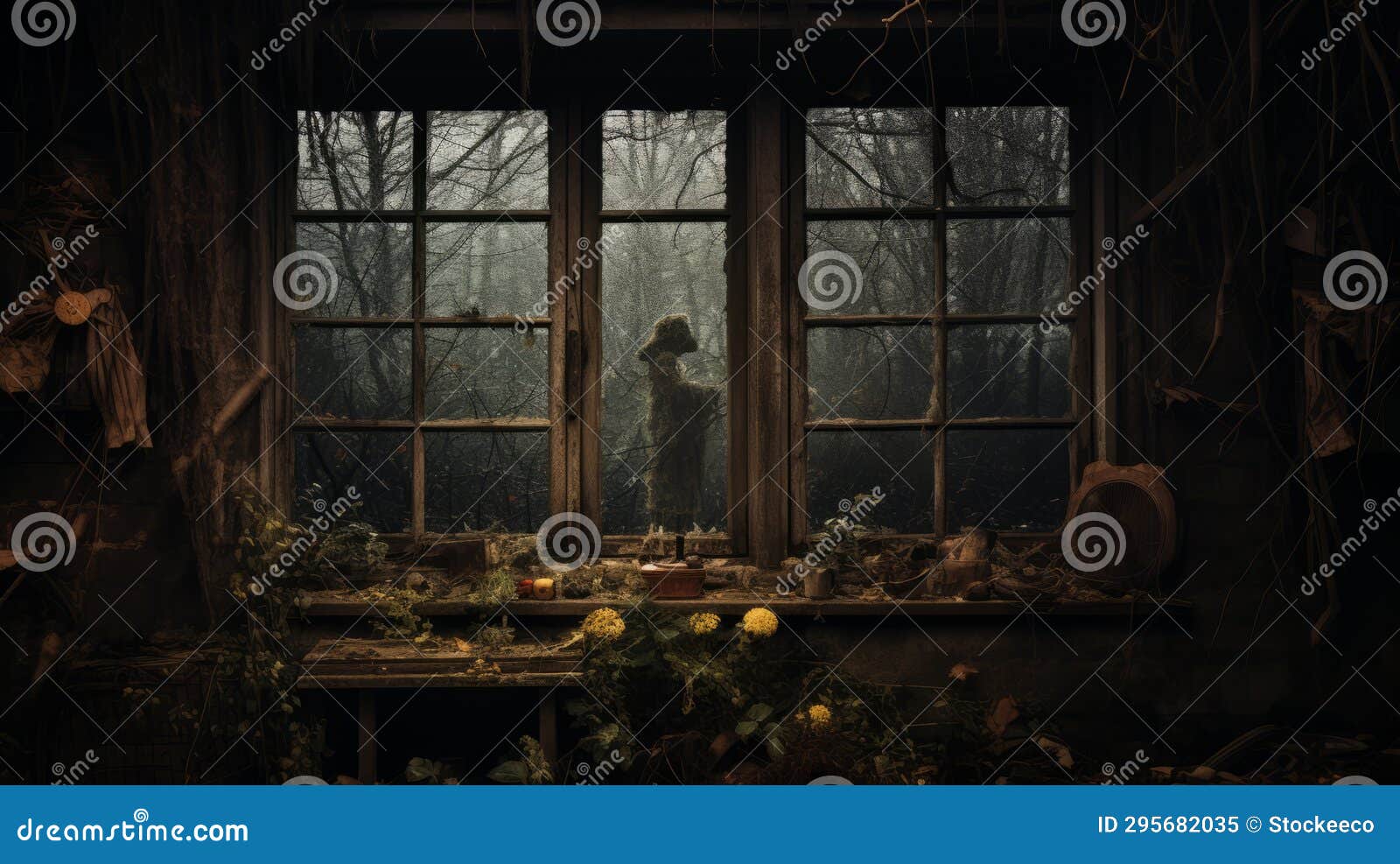 Eerie Window: a Haunting Image of an Old Ghost in an Abandoned House ...