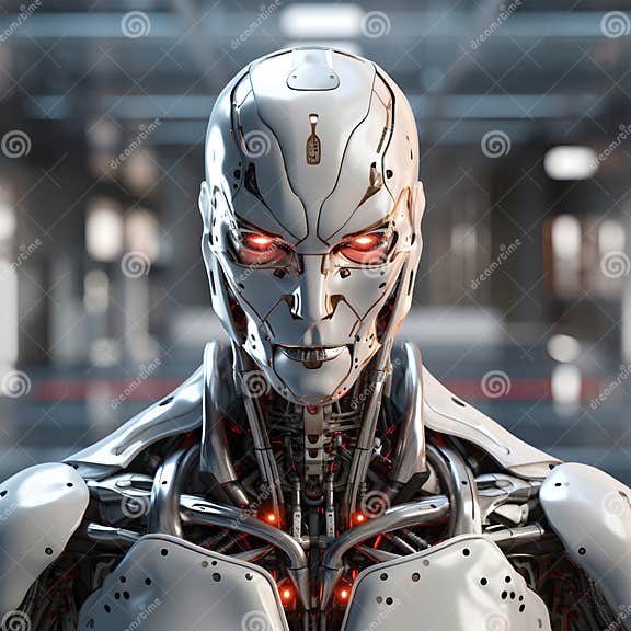 Terminator-like AI Artificial Intelligence Robot Android Looking into ...