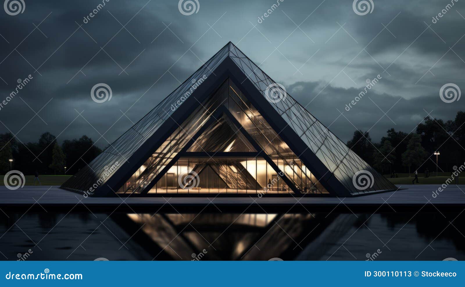 Eerily Realistic Black Pyramid Reflecting in Water and Sky Stock ...