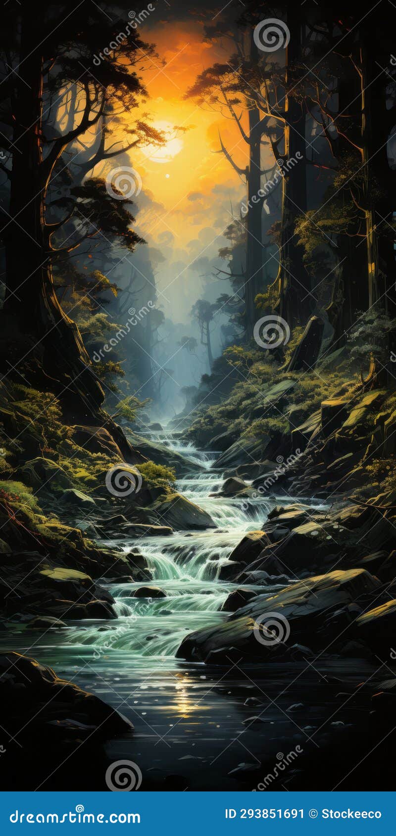 Eerily Realistic Forest Stream Painting with Dark, Foreboding ...