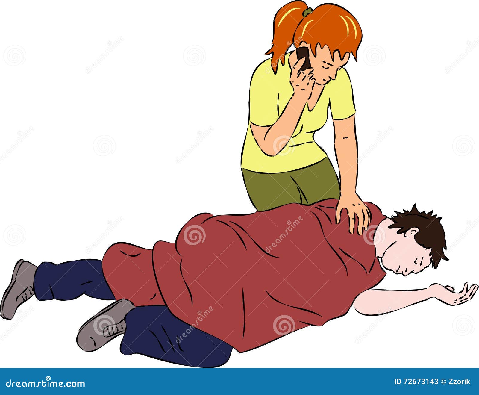 Eerste Hulp - Onbewuste Man, Vrouwenvraag Mobiel Voor Hulp Vector ...
