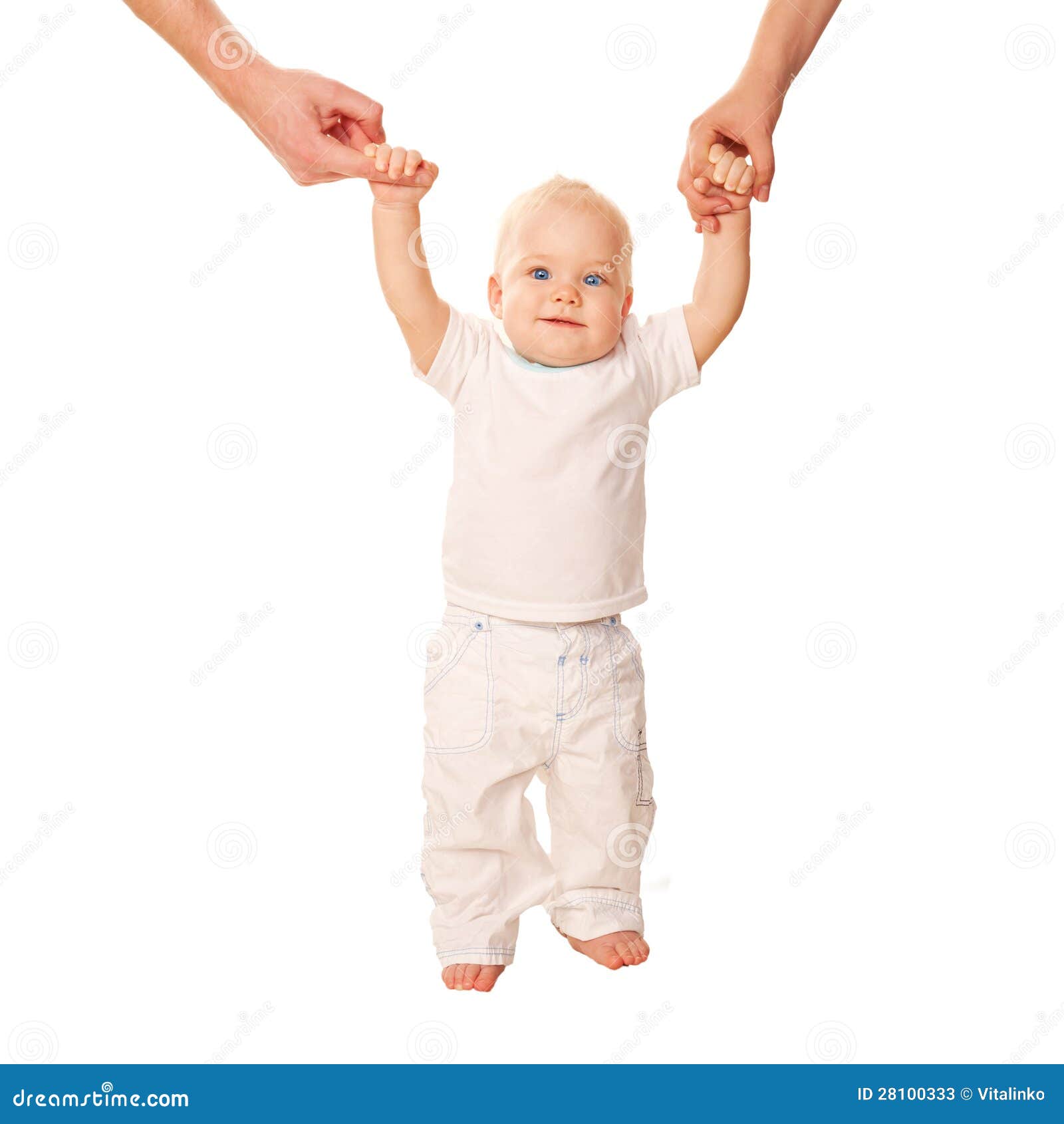 Eerste Stappen. Baby Die Leren Te Lopen, Stock Afbeelding - Image of ...