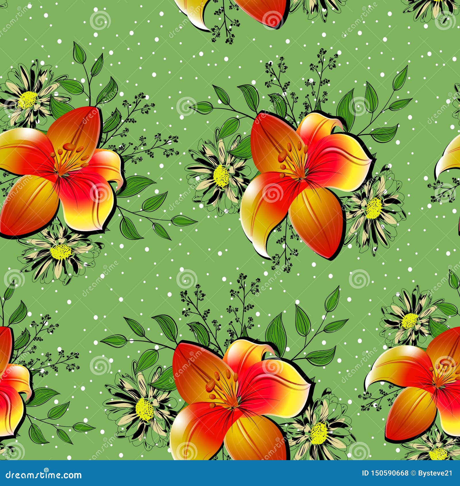 Seamless Flower Branches and Leaves Pattern Stock Illustration ...